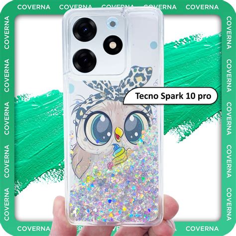 Чехол силиконовый переливашка с рисунком совенок на Tecno Spark 10 Pro на Техно Спарк 10 про