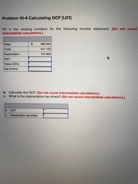 solved problem 10 4 calculating ocf lo1] fill in the