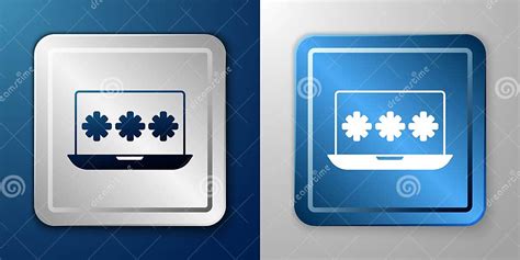 White Laptop With Password Notification Icon Isolated On Blue And Grey