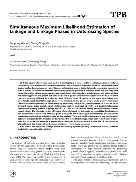 Pdf Simultaneous Maximum Likelihood Estimation Of Linkage And Linkage