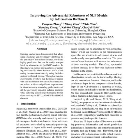 Improving The Adversarial Robustness Of NLP Models By Information Bottleneck ACL Anthology