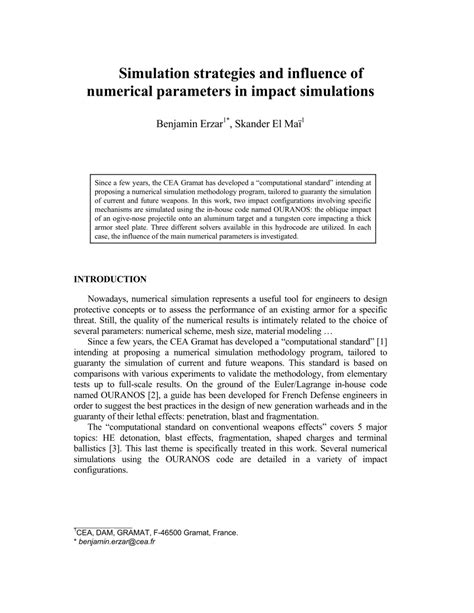 Pdf Simulation Strategies And Influence Of Numerical Parameters In