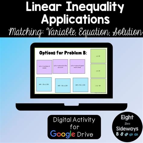 Solving Two Step Inequality Word Problems Digital Matching Activity
