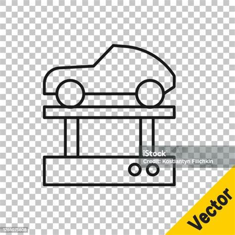 투명 한 배경에 격리 리프트 아이콘에 블랙 라인 수리 자동차 언더바디 서스펜션 휠 및 엔진의 수리 벡터 일러스트레이션 0명에