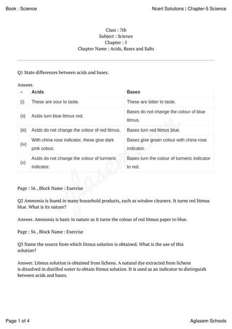 Ncert Solutions Class 7 Science Chapter 5 Acids Bases And Salts