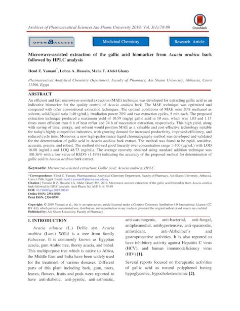Pdf Microwave Assisted Extraction Of The Gallic Acid Biomarker