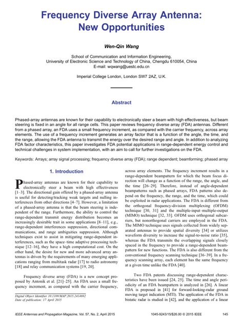 Frequency Diverse Array Antenna New Opportunities Pdf Mimo Telecommunications