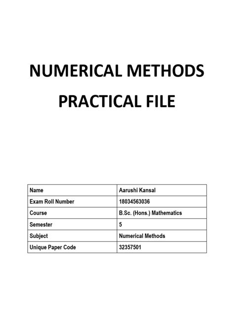 Numerical Methods Practical File Pdf Numerical Analysis Numbers