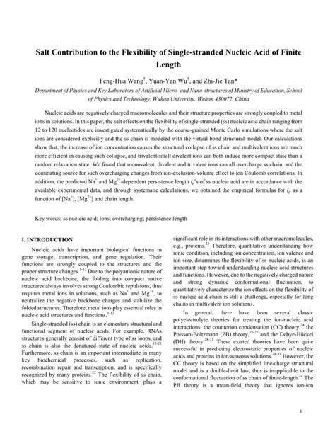 Pdf Salt Contribution To The Flexibility Of Single Stranded Nucleic