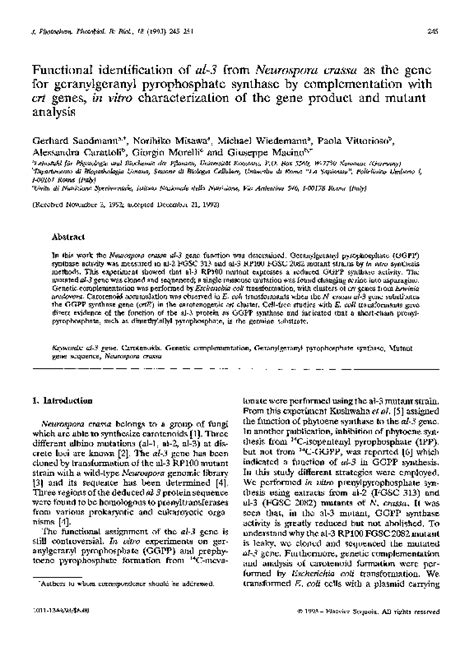 Pdf Functional Identification Of Al 3 From Neurospora Crassa As The Gene For Geranylgeranyl