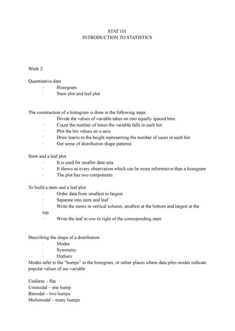 Stat 101 Week 2 Stat 101 Week 2 Stat 101 Introduction To Statistics Week 2 Quantitative Data