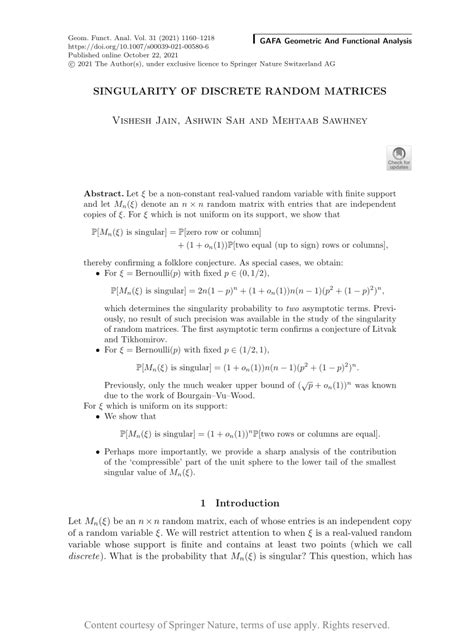 Singularity Of Discrete Random Matrices Request Pdf