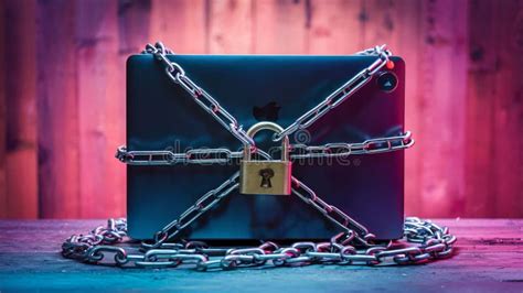 A Locked And Secure Computer Laptop Under Lock And Chain Metaphor Stock Illustration