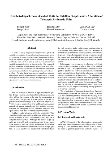 Pdf Distributed Synchronous Control Units For Dataflow Graphs Under Allocation Of Telescopic