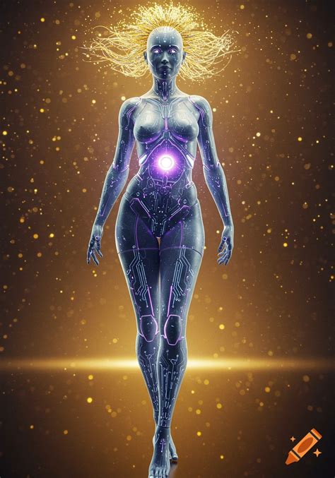 Full Body View Of A Stylized Female Humanoid Ai With Translucent Skin