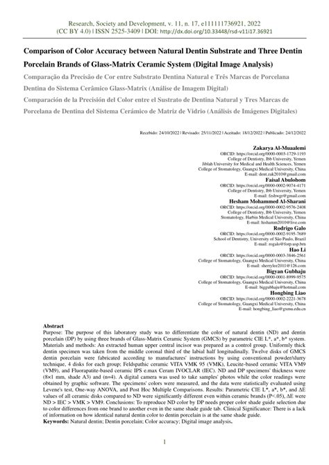 Pdf Comparison Of Color Accuracy Between Natural Dentin Substrate And