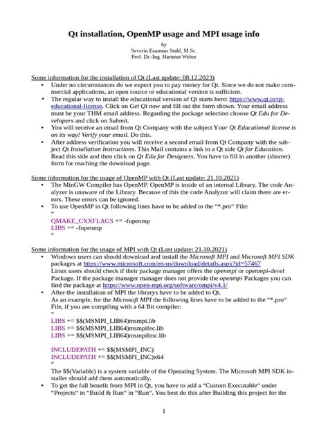 Qt Installation Openmp Usage And Mpi Usage Info Pdf Software Development Computer Engineering
