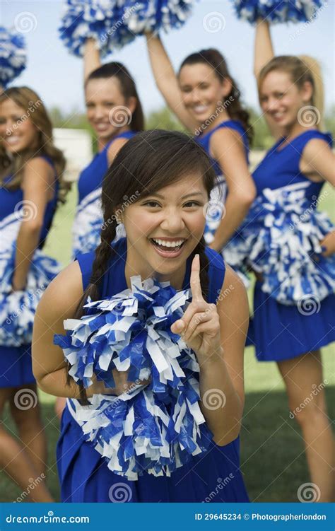 Excited Cheerleaders Cheering Stock Photo Image Of Energetic Smile