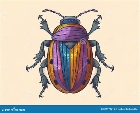 A Colorful Beetle With A Striped Iridescent Shell A Perfect Illustration For Nature And Insect