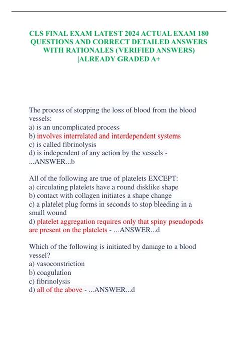 CLS FINAL EXAM LATEST ACTUAL EXAM QUESTIONS AND CORRECT DETAILED ANSWERS WITH