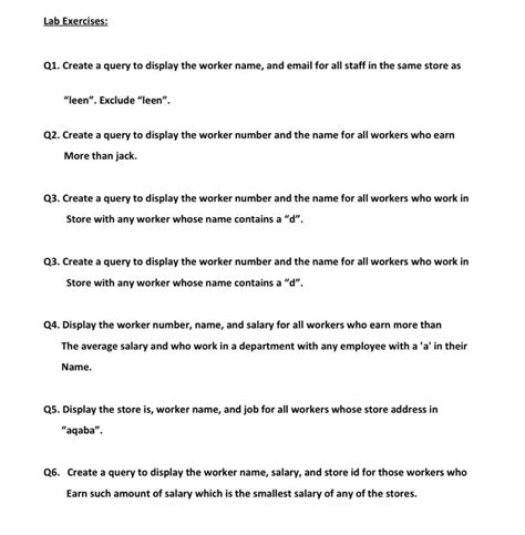 Solved Lab Exercises Q Create A Query To Display The Chegg