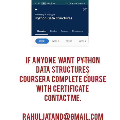 Coursera Python Data Structures Course With Certificate Contact Me