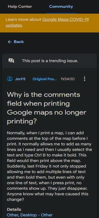 Google Maps Printing Comments Field Issue Fixed In Chrome Update