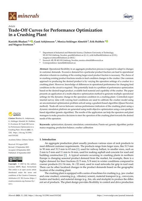 Pdf Trade Off Curves For Performance Optimization In A Crushing Plant