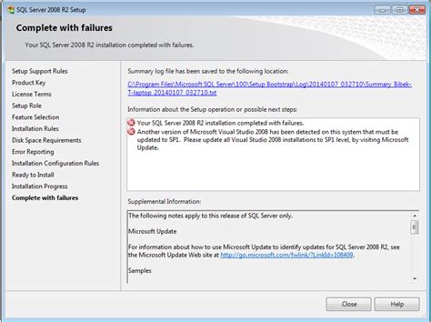 SQL Server R2 Installation Error Update Visual Studio 2008 To SP1