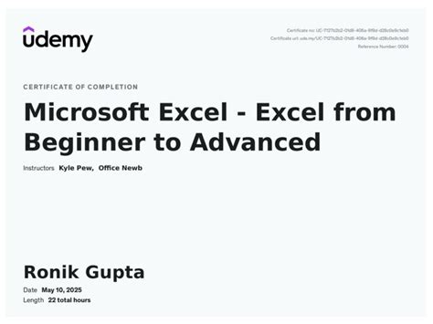Completed Microsoft Excel Course On Udemy Ronik Gupta Posted On The