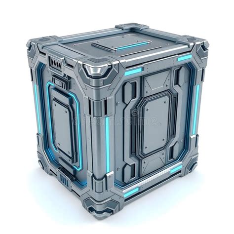 Futuristic Metallic Container With Glowing Blue Accents On White