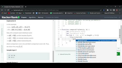 Compare Triplets Hacker Rank Solution In Javascript Triplets Hacker Rank Array Solution Youtube