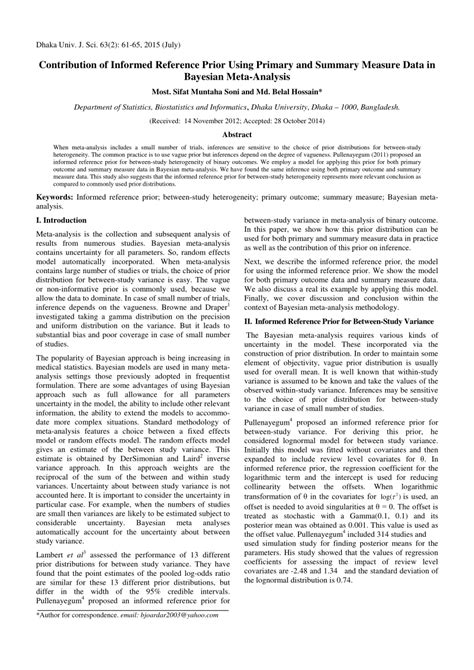 Pdf Contribution Of Informed Reference Prior Using Primary And