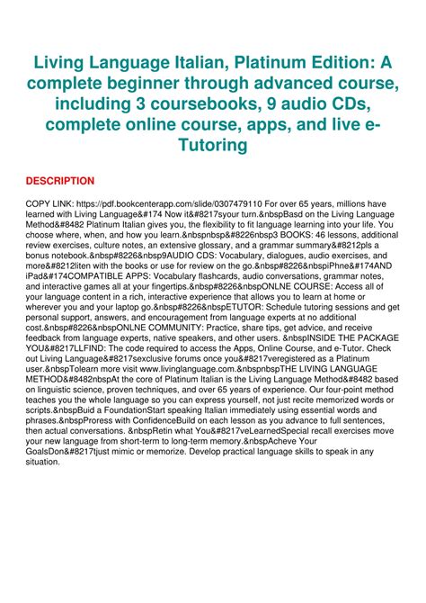 Ppt Pdf Living Language Italian Platinum Edition A Complete