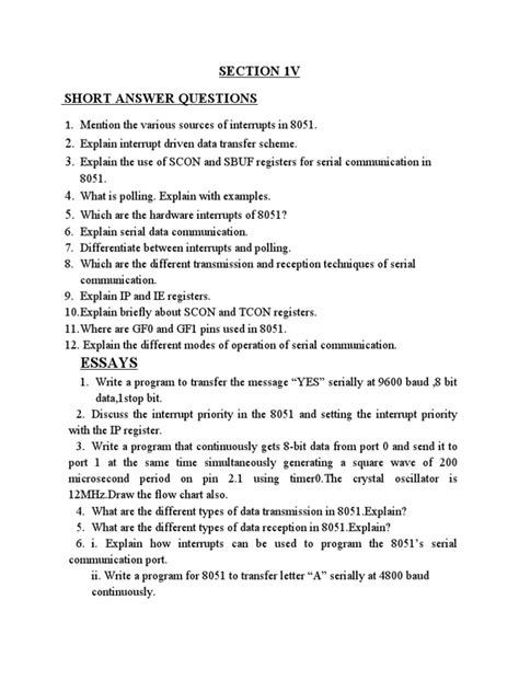 Interrupts And Serial Comn Questions Pdf Computers