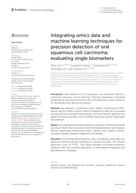 Pdf Integrating Omics Data And Machine Learning Techniques For Precision Detection Of Oral