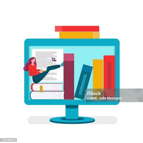 온라인 교육 E라이브러리 온라인 독서 인터넷 서점 원격 교육 수업 서비스 흰색 배경에서 격리된 벡터 그림 도서관에 대한 스톡 벡터 아트 및 기타 이미지 Istock