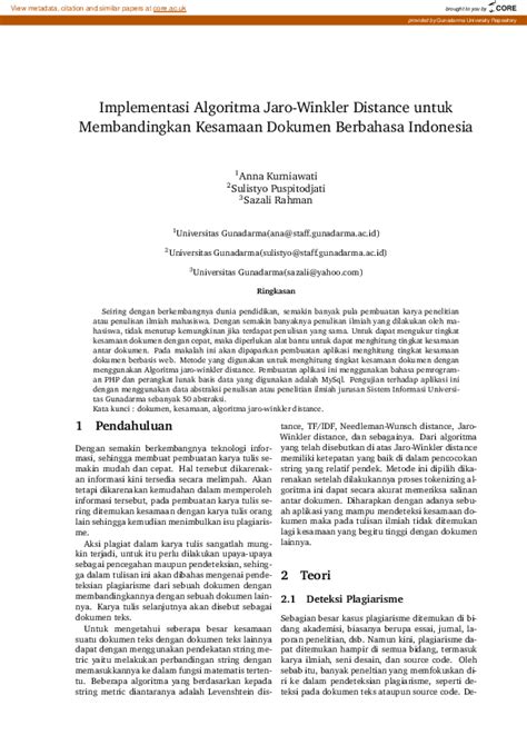 Pdf Implementasi Algoritma Jaro Winkler Distance Untuk Membandingkan