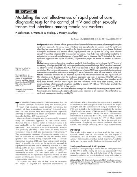 Pdf Modelling The Cost Effectiveness Of Rapid Point Of Care Diagnostic Tests For The Control