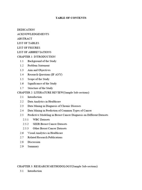 Table Of Content Thesis Sample A Pdf