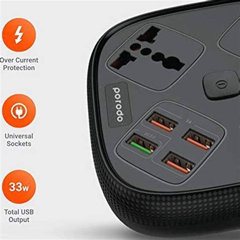 Porodo Power Socket Strip 4 Usb 3 Sockets With 3 Usb Port 3a And 3