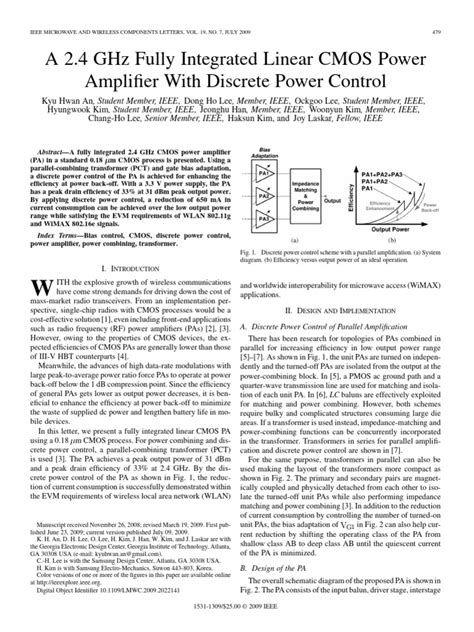 A 2 4 Ghz Fully Integrated Linear Cmos Power Amplifier With Discrete Power Control Pdf