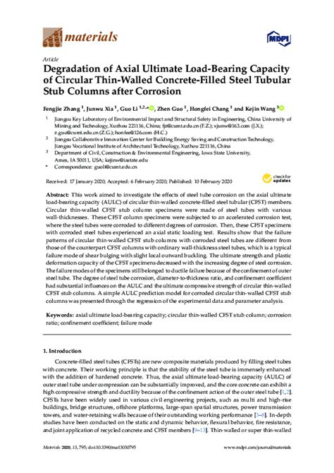 Pdf Degradation Of Axial Ultimate Load Bearing Capacity Of Circular Thin Walled Concrete