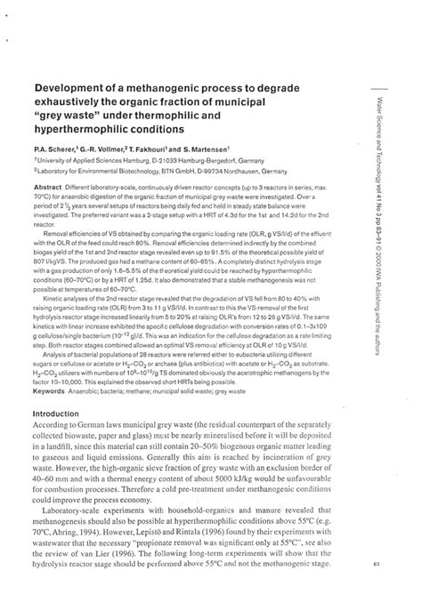 Pdf Development Of A Methanogenic Process To Degrade Exhaustively The