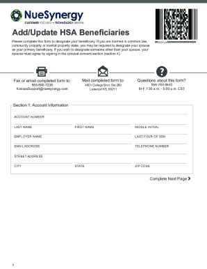 Fillable Online HSA DESIGNATION OR CHANGE OF BENEFICIARY FORM Fax Email Print PdfFiller