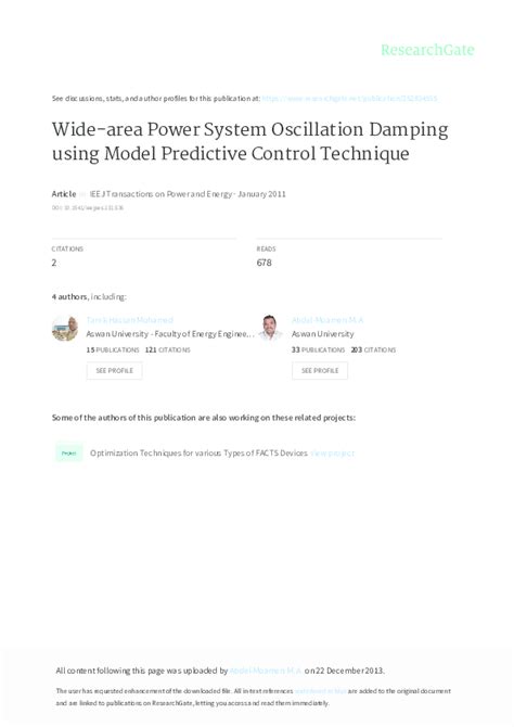 Pdf Wide Area Power System Oscillation Damping Using Model Predictive Control Technique