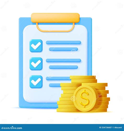 3d Checklist On Clipboard Paper With Gold Coins Stock Vector Illustration Of Communication