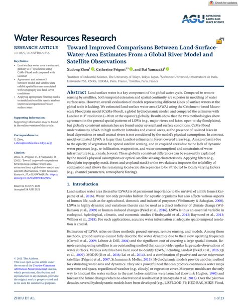 Pdf Toward Improved Comparisons Between Land‐surface‐water‐area Estimates From A Global River