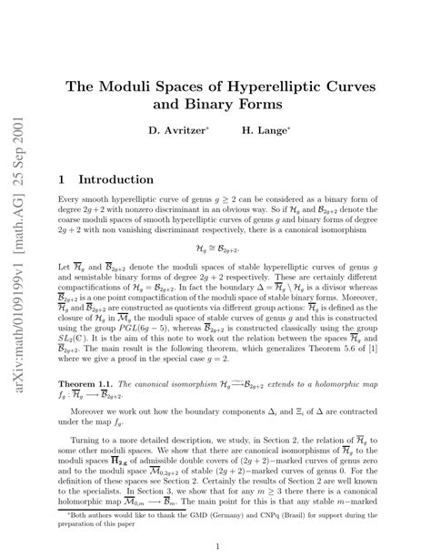 Pdf The Moduli Space Of Hyperelliptic Curves And Binary Forms