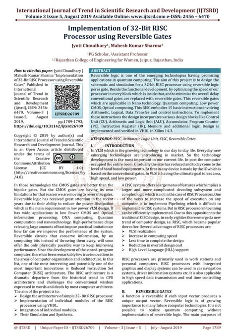 Implementation Of 32 Bit Risc Processor Using Reversible Gates Pdf
